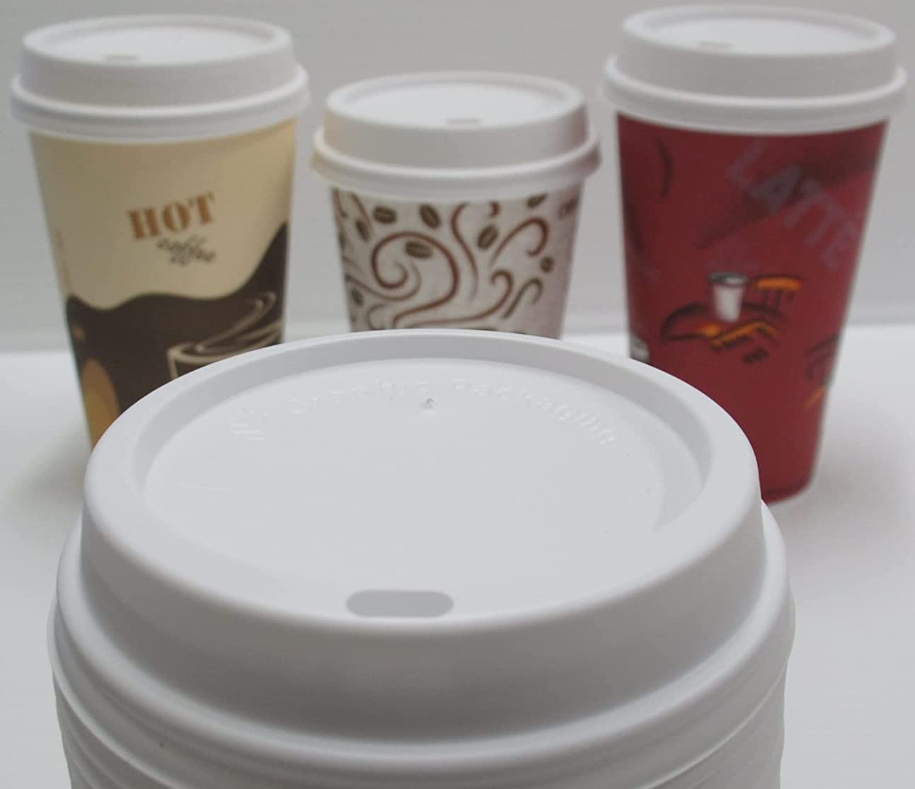 White Dome Lid for 10-24 Oz PAPER HOT CUPS, and 12-16 oz. PERFECTOUCH CUPS - Disposable Coffee Cup lid, Plastic Travel Dome Lids [100 pc,