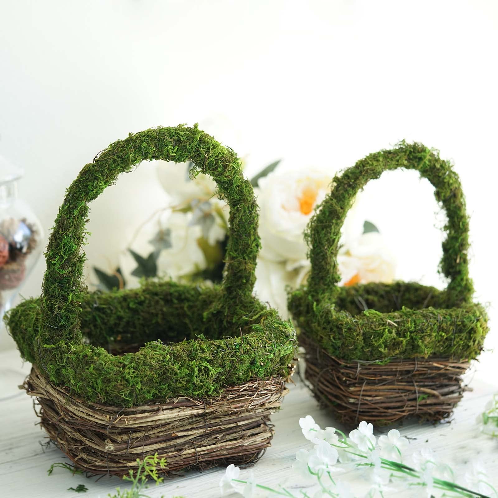 TABLECLOTHSFACTORY Set of 2 | Rustic Twig Moss Planter Box Flower Basket - 8" & 6"