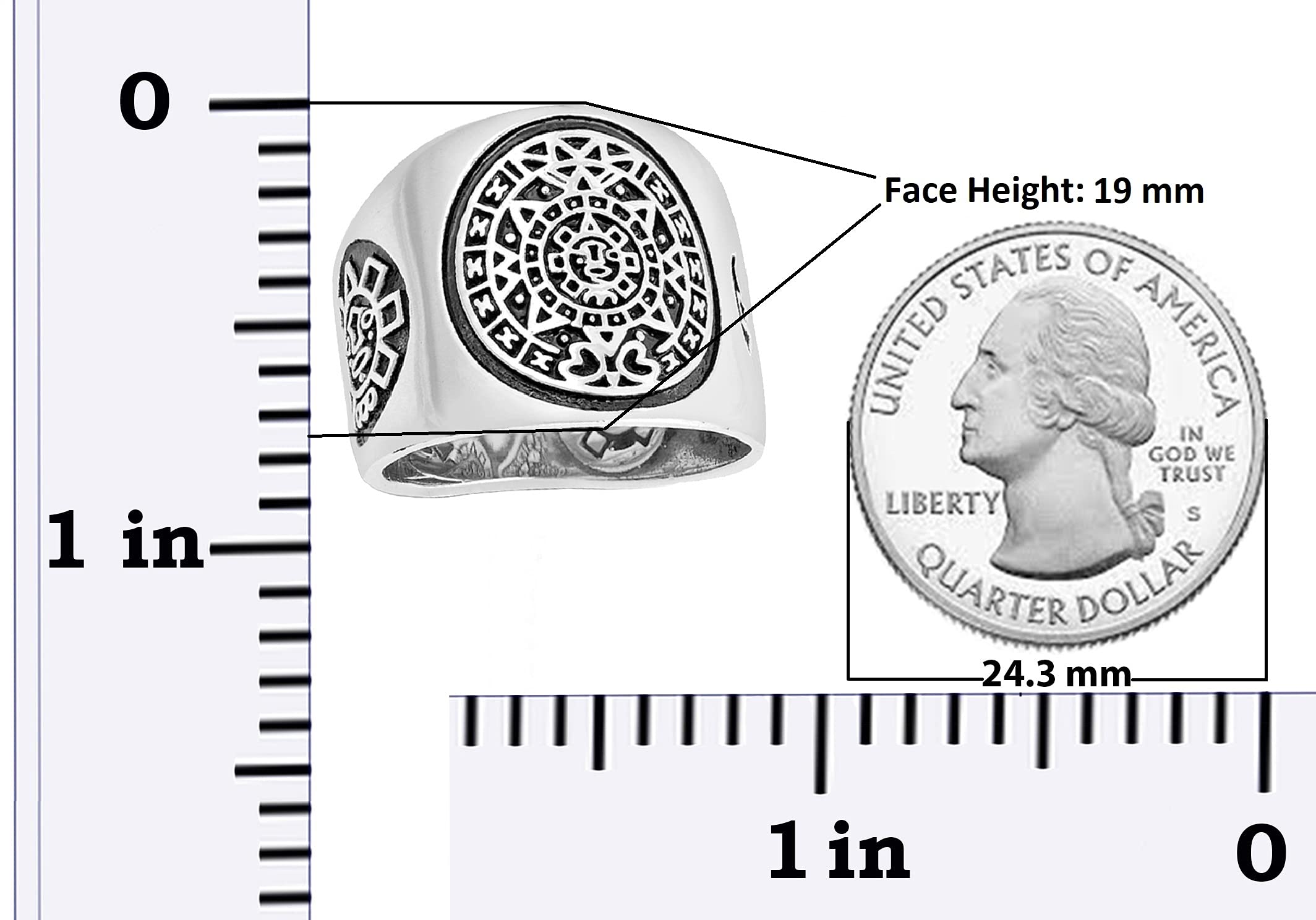 Sterling Silver Aztec Mayan Calendar Ring Size 12