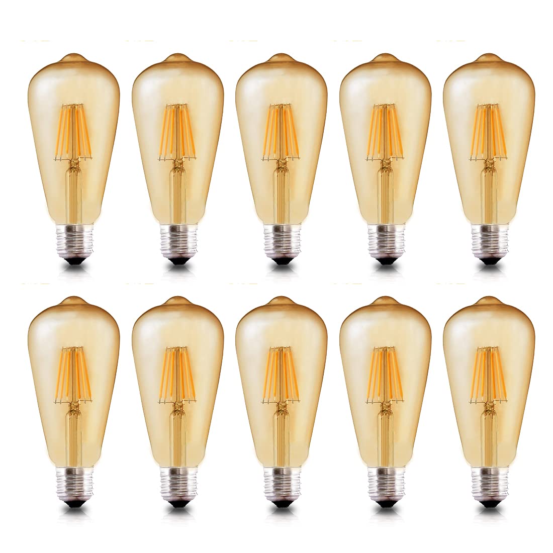 ZYCYLIGHT Dimmable Led Bulb, 6w LED Edison Bulb, 6W Vintage LED Filament Light Bulb, St64 Led Bulb,2400-2700K (Amber Glow),e26 /e27 Base, Amber Glass Cover, 10 Pack