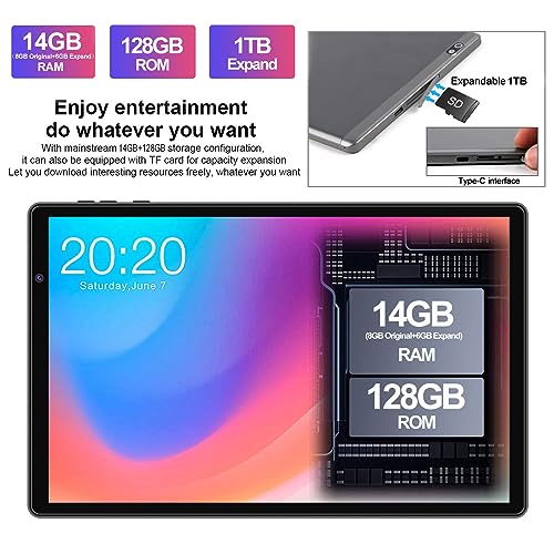 Tablet 10 inch Android 13 Tablets with 14GB RAM 128GB ROM, Octa-Core 2.0 GHz, 8000mAh Battery, 5G WiFi, Bluetooth 5.0, HD IPS Touchscreen, 5+8MP Camera Tablet with Keyboard Mouse Case, Gifts Grey