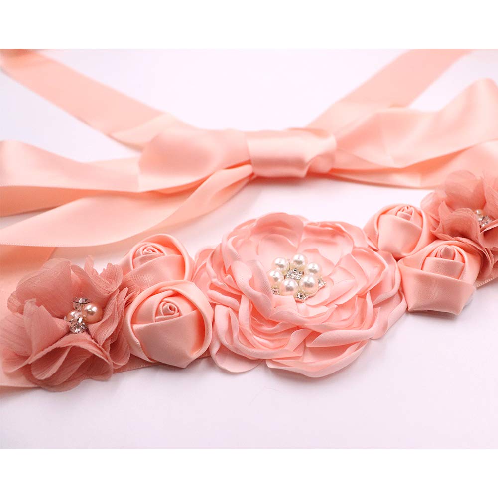 TTCOROCK Blush Peach Maternity Sash & Dad to be Corsage Kit - Baby Shower Sash Baby Boy Pregnancy Sash Keepsake Baby Shower Flower Belly Belt