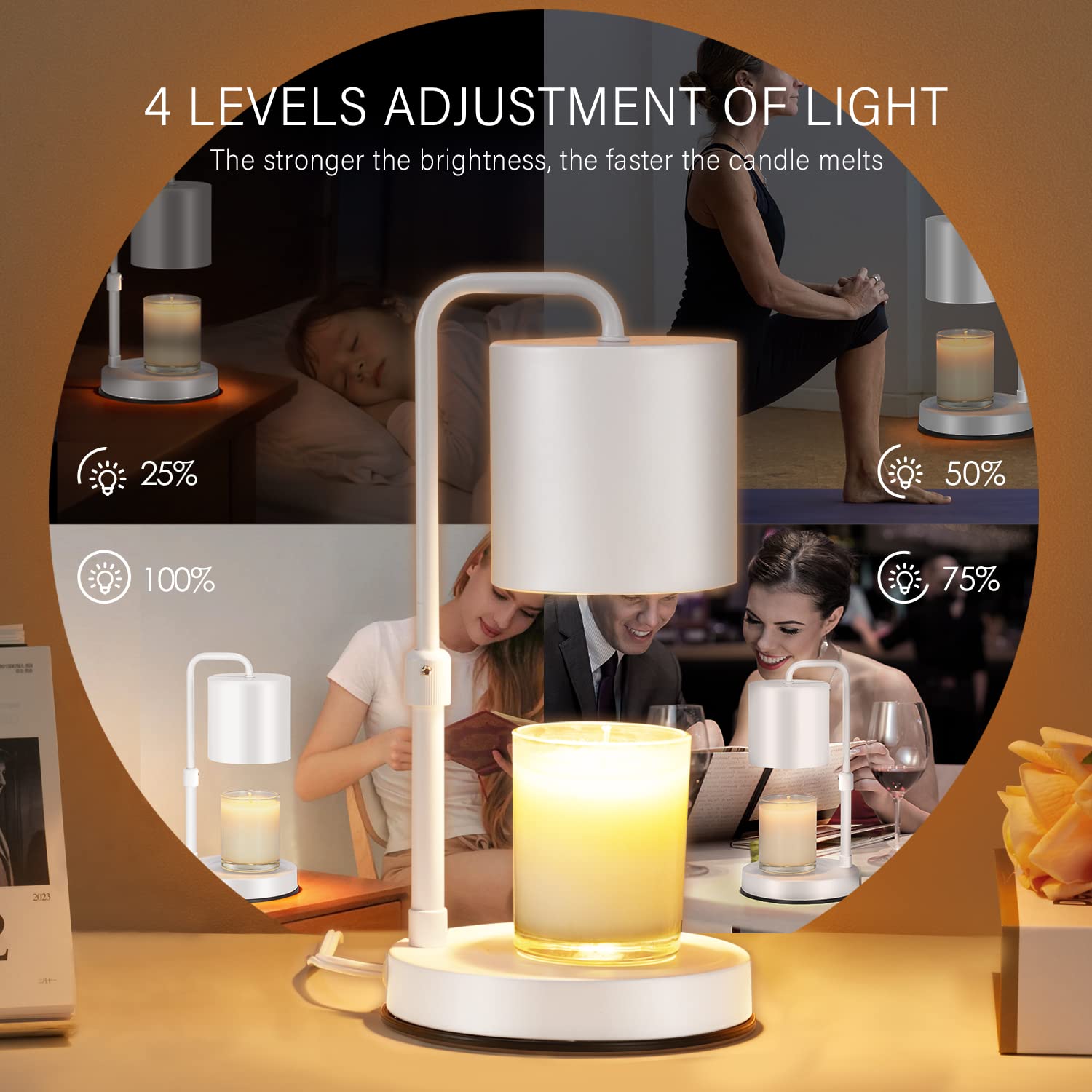 zukakii Candle Warmer Lamp Adjustable Height Dimmable Candle Lamp Warmer with Timer Compatible with Large Jar Candles No Flame Scented Candle Wax Warmer with 2 Bulbs White