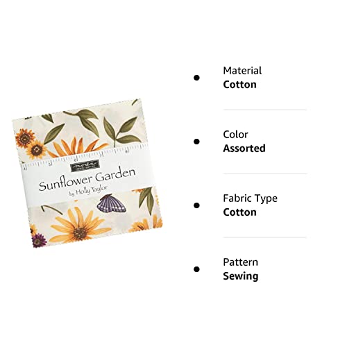 Sunflower Garden Charm Pack by Holly Taylor; 42-5" Precut Fabric Quilt Squares