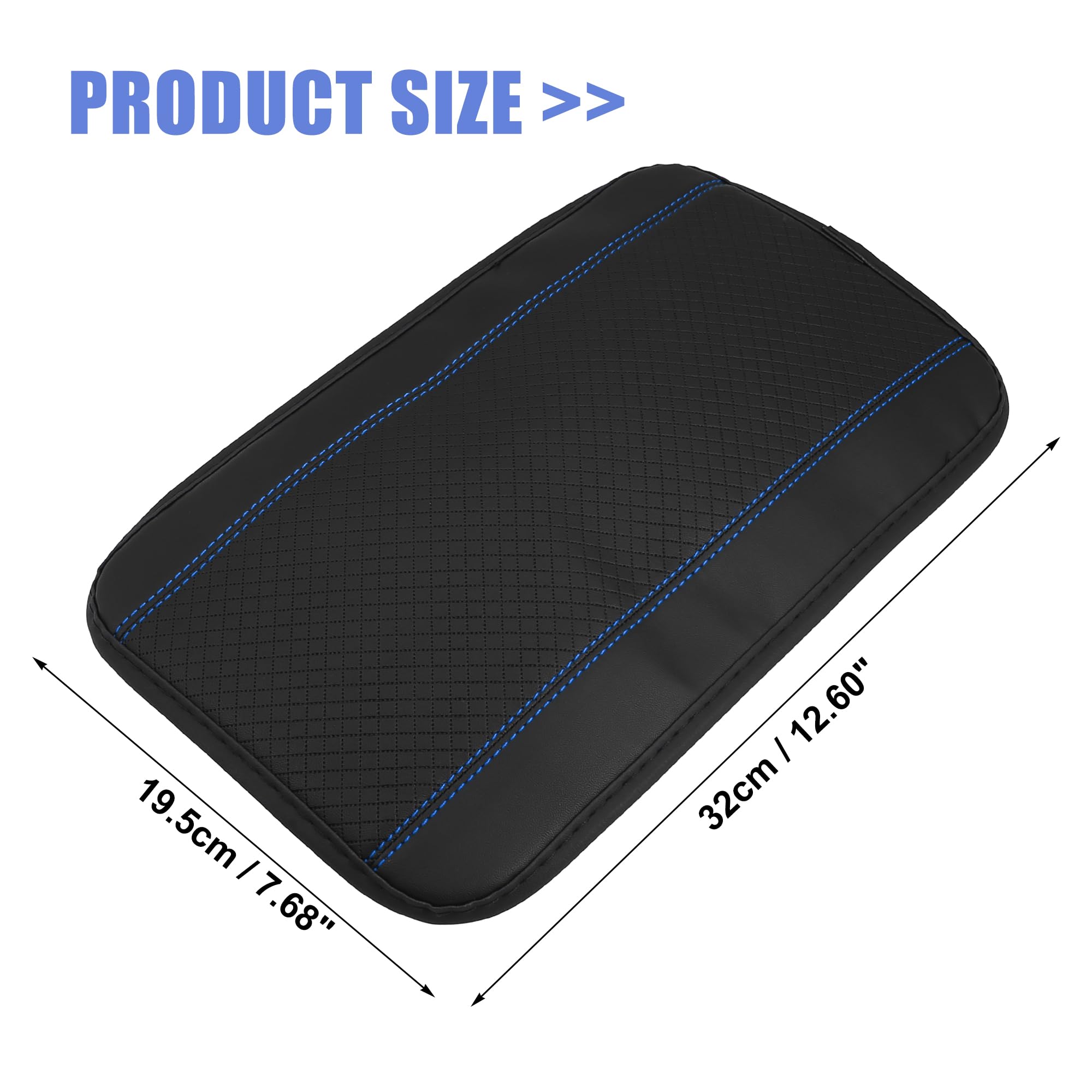X AUTOHAUX 12.60"x7.68" Universal Car Center Console Lid Armrest Cushion Seat Box Cover Pad PU Leather Black Blue
