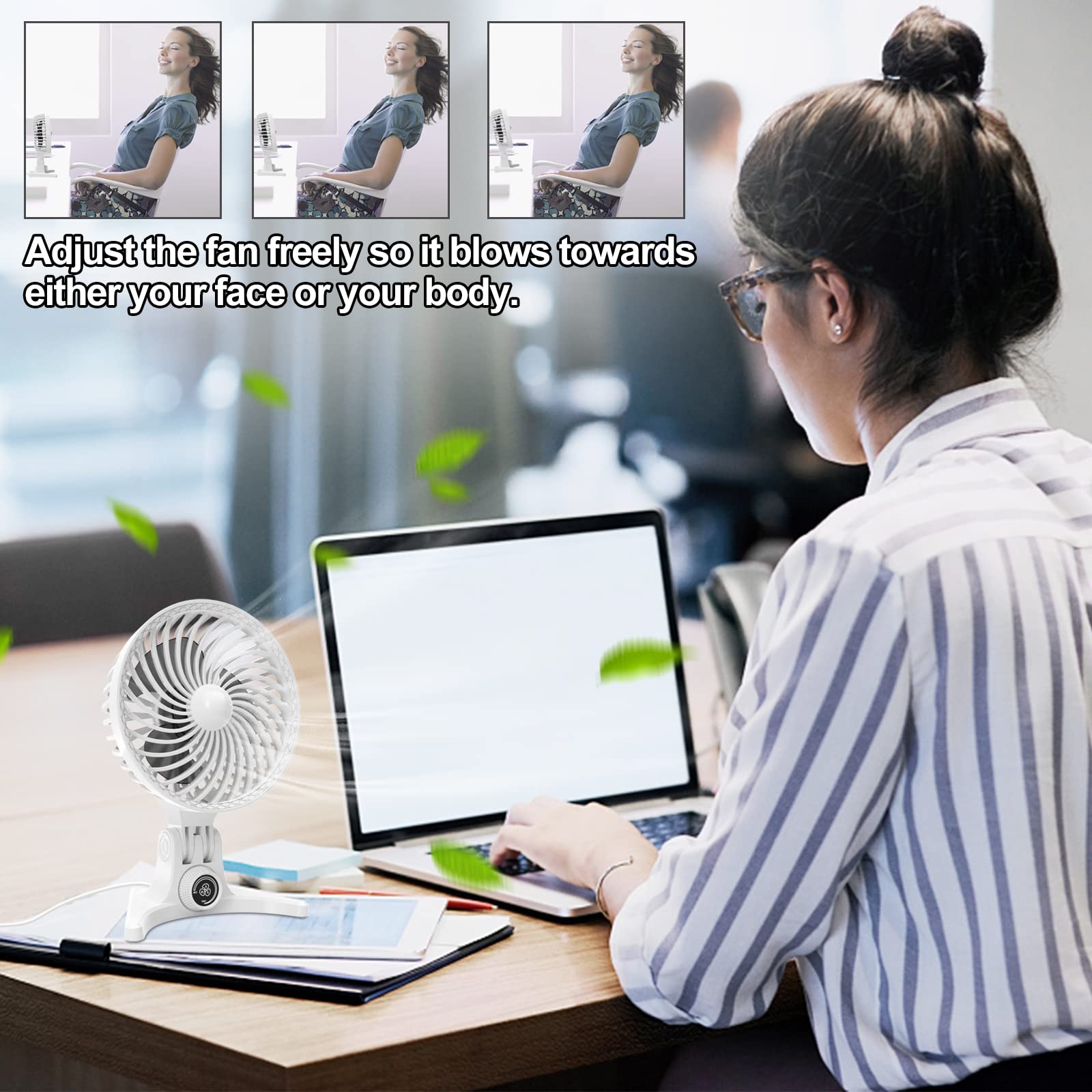 ZOEYEA USB Desk Fan, Strong Airflow Small Fan, Adjustable Rotation Desktop Table Cooling Fans with Plug-in USB Powered Cable, Quiet Personal Mini Fans for Home Office Travel