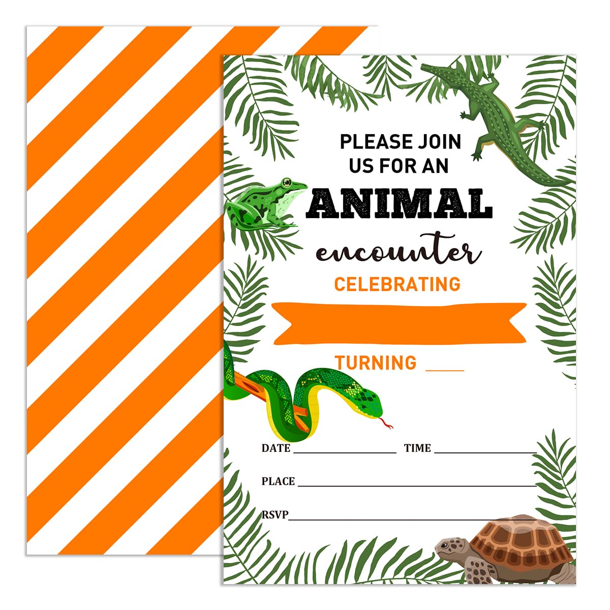 UDNADKEX Reptile Birthday Invitations for Boy with Envelopes, Invites for Birthday Party Animal, Reptile Birthday Party Invite Cards, Join Us Animal Encounter, 4"x6" Set of 20