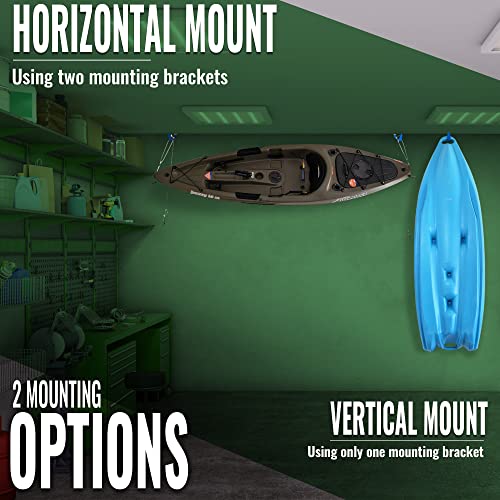Yak-It-Up | Kayak Storage Hanging Bracket for Garage | Multi-Use Kayak Wall Hanger | Easy-Up | Heavy Duty | Complete Kayak Rack Hanging Kit, Blue