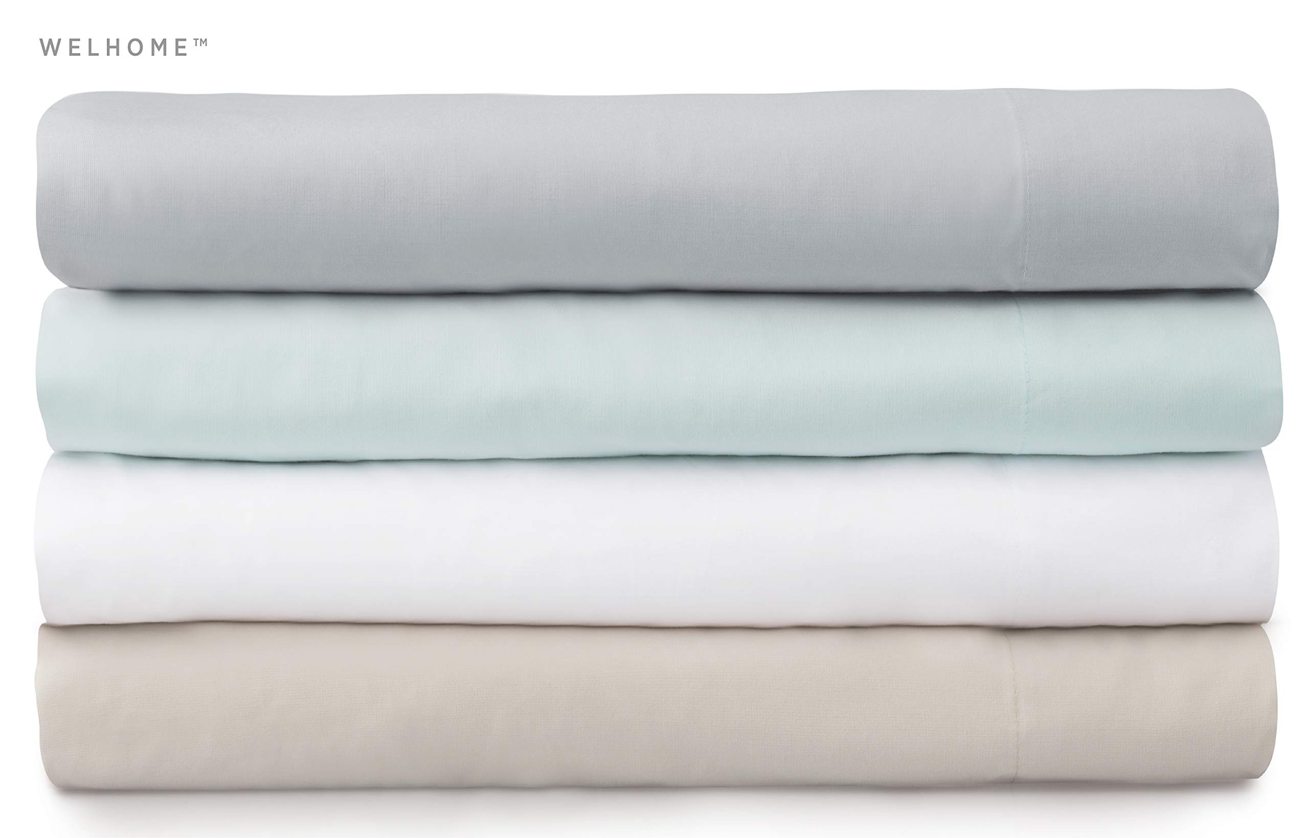 Welhome Soft Finish 100% Cotton Percale Sheet | 4 Piece Set | Queen Size | White | Deep Pocket Fitted Sheet Fits Mattress Upto 18" | Soft & Cool | Breathable | Durable | Easy Fit