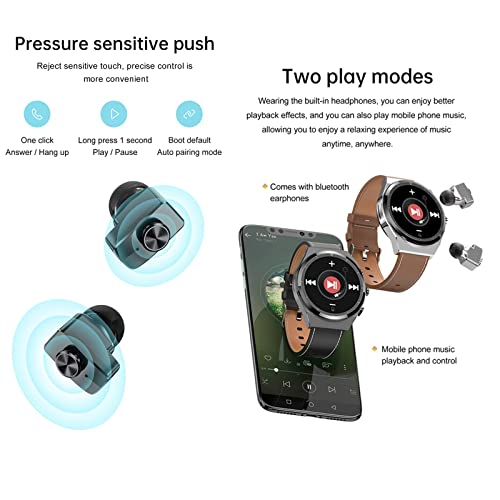 Tuanzi JM08 2 in 1 Smart Watch with Earbuds 1.28" Smartwatch TWS HiFi Stereo Wireless Headset Combo Bluetooth Phone Call for Android iOS (Black Silicone)