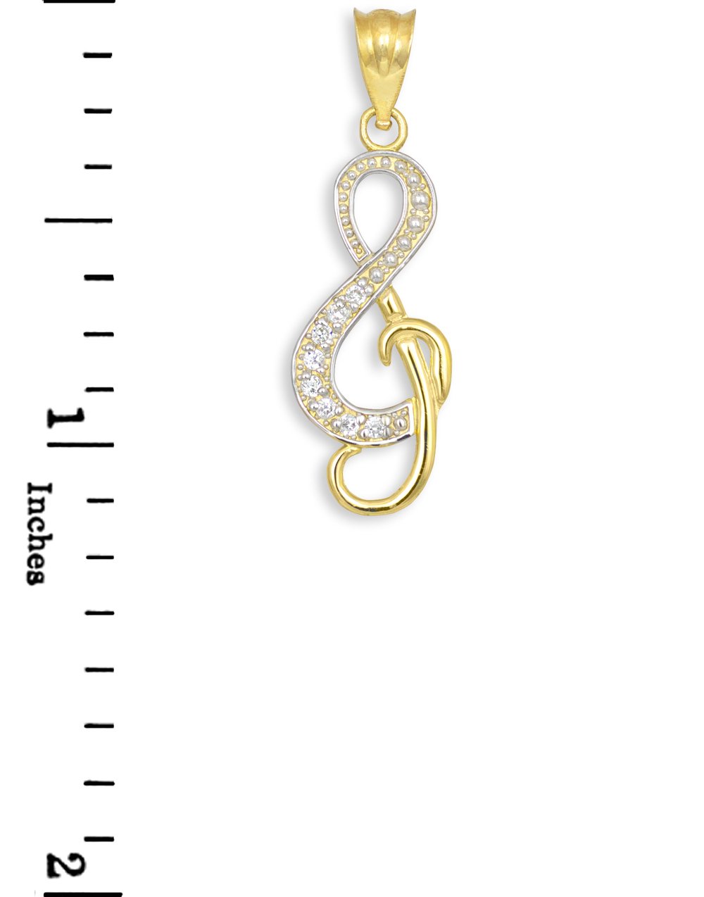 Sideways Crosses 10k Yellow Gold Diamond Treble Clef Charm Music Note Pendant Necklace, 18"