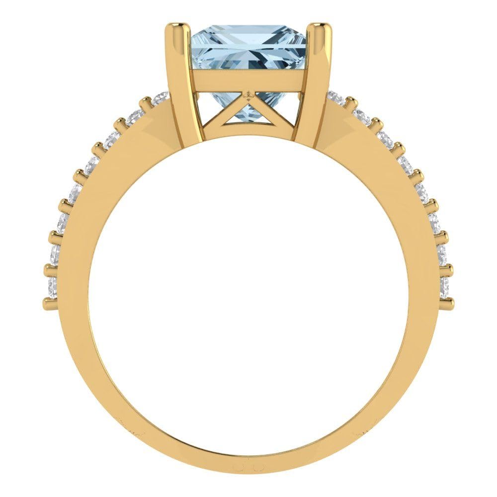 Clara Pucci 2.36ct Princess Cut Solitaire split shank Sky Blue Topaz Designer Wedding Bridal art deco Anniversary Ring 14k Yellow Gold