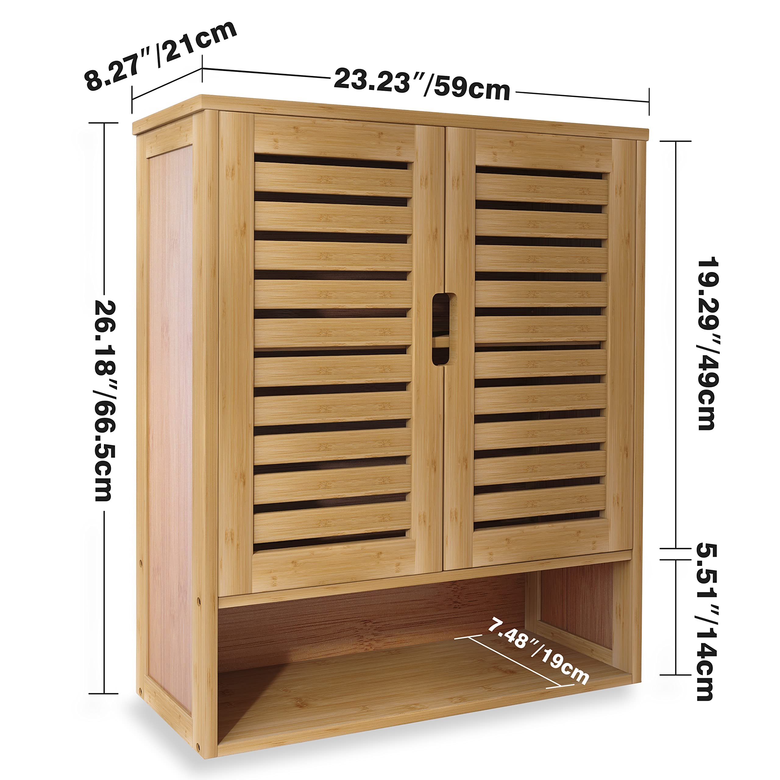 SMIBUY Bathroom Cabinet Wall Mounted, Bamboo Over-The-Toilet Storage Organizer, Space Saver Medicine Cabinet with 2 Door and Adjustable Shelves (Natural)