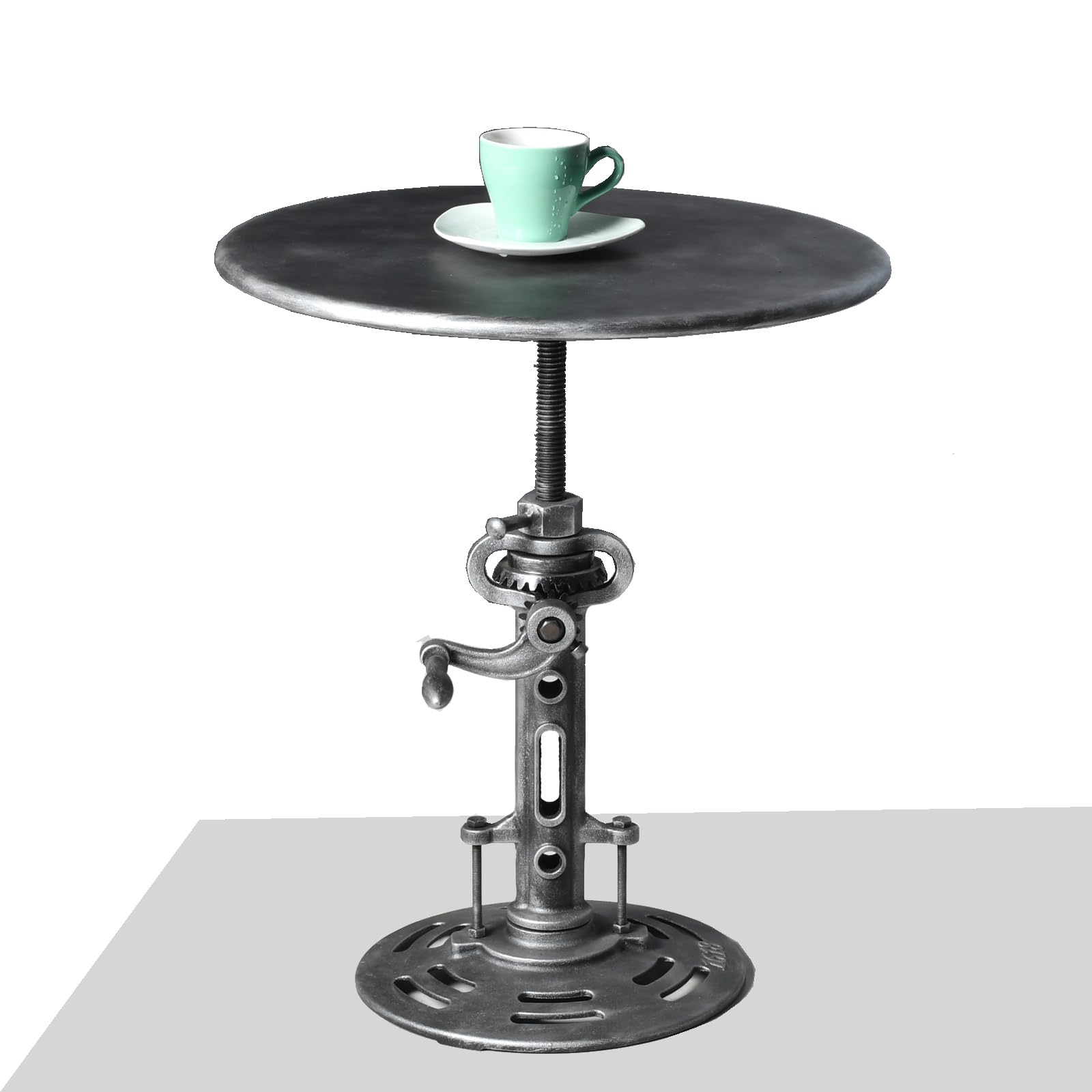 Topower 3 Piece Pub Set Industrial Retro Side Table End Table Height Ajustable Cast Iron Base Bar Table and Kitchen Dining Breakfast Chair Counter Height Barstool 1 Table + 2 Chairs