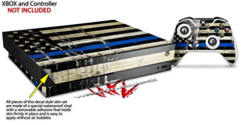 WraptorSkinz Decal Vinyl Skin Wrap Compatible with Xbox One X Console and Controller - Painted Faded Cracked Blue Line Stripe USA American Flag