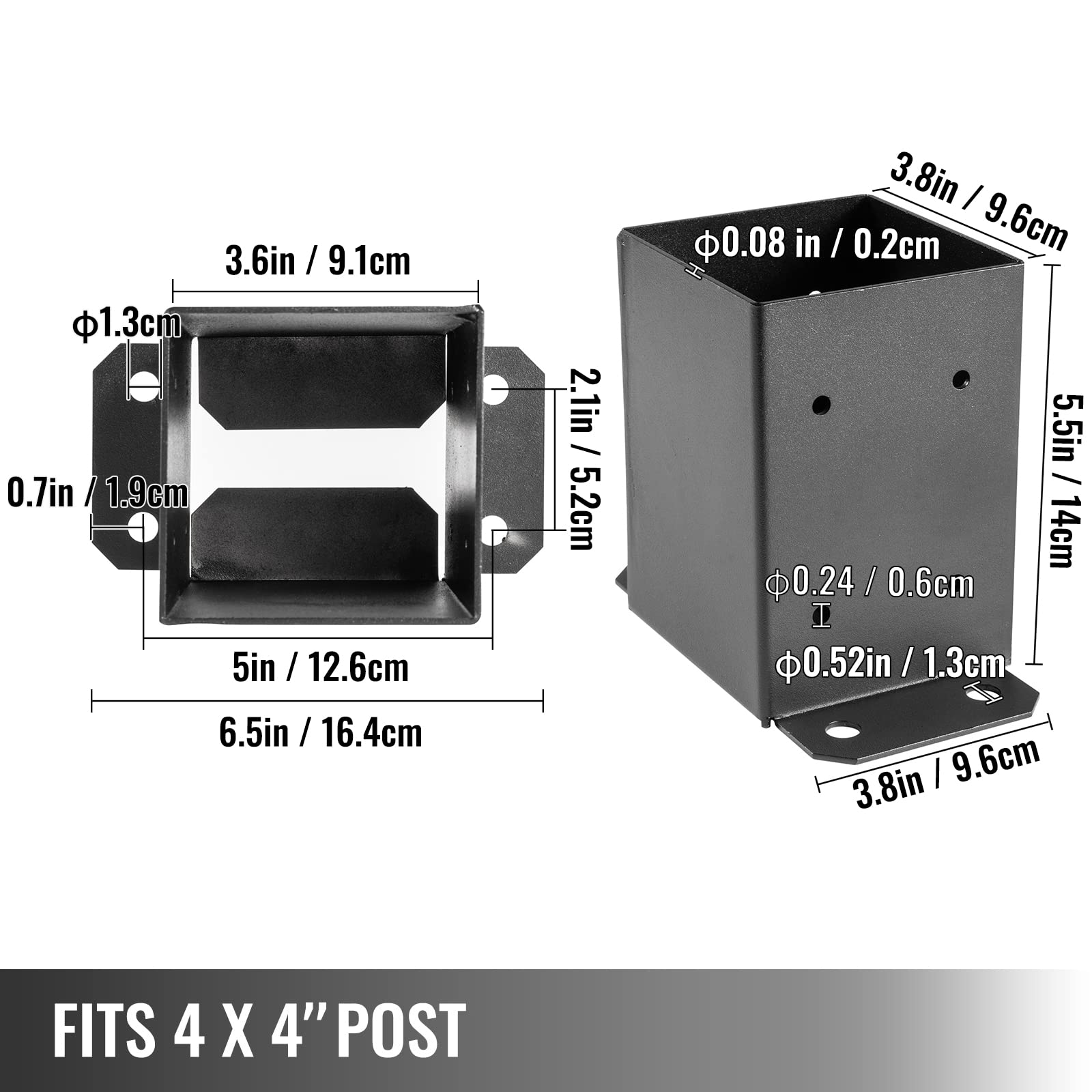 VEVOR 4 x 4 Post Base 3 PCs, Deck Post Base Inner Size 3.6 x 3.6 inch, Post Bracket 2.5 lbs Fence Post Anchor Black Powder-Coated Post Bracket with Thick Steel for Deck Supports Porch Railing