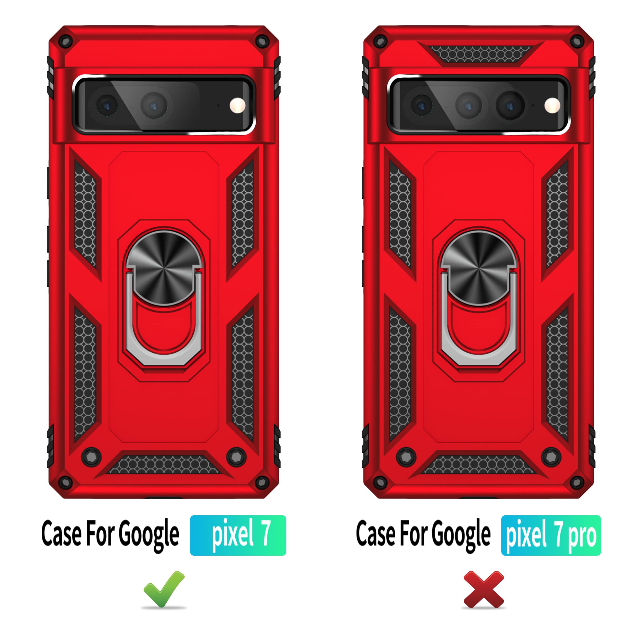 SunRemex for Google Pixel 7 Case with HD Screen Protector [2 Packs], [Not for Google Pixel 7 Pro ], Magnetic Ring Holder Kickstand,[Military Grade] Phone Case for Google Pixel 7 2022 (Red)