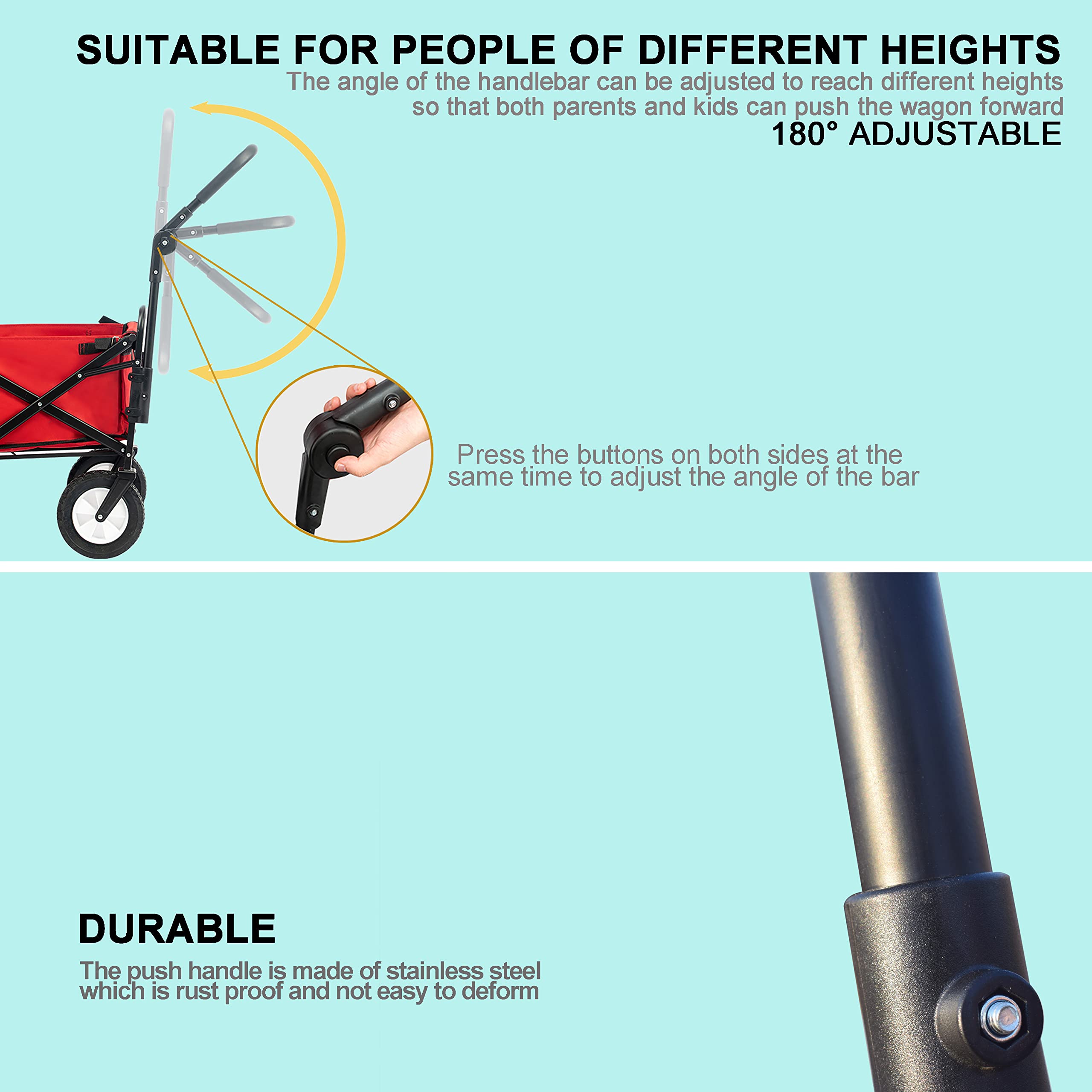YEEDOIDO Push Handle Bar for Wagon Attachment Compatible with Mac Sports Folding Collapsible Beach Utility Kids Grocery Wagon Cart Accessories Replacement Adjustable Foldable Removable