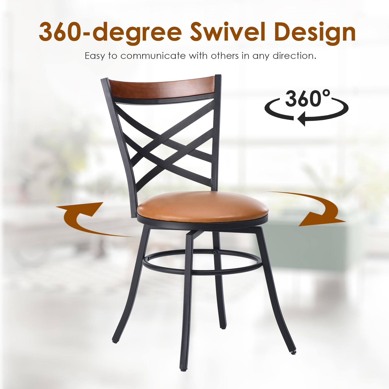 Soohow Upholstered Set of 2, Faux Leather Cushion Mid Century X Back Comfortable Swivel Room Retro Set,350LB,Whisky, Dining Chairs 2 PCS, Whiskey Brown