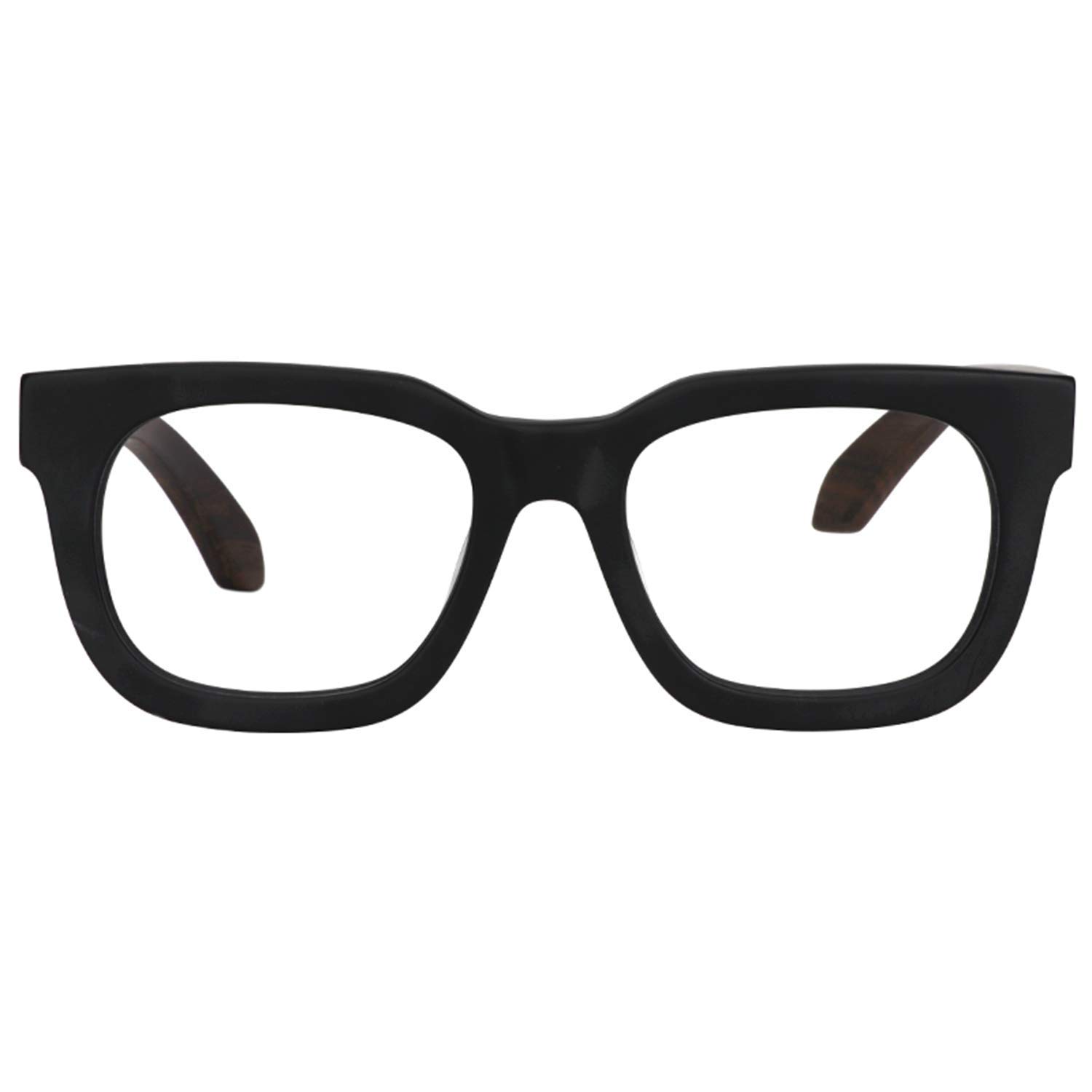 Zeelool Retro Thick Rectangle Glasses Frame for Men, Wood Arm Acetate Frame Rim with Non-prescription Clear Lens Sam FP0432-01 Black
