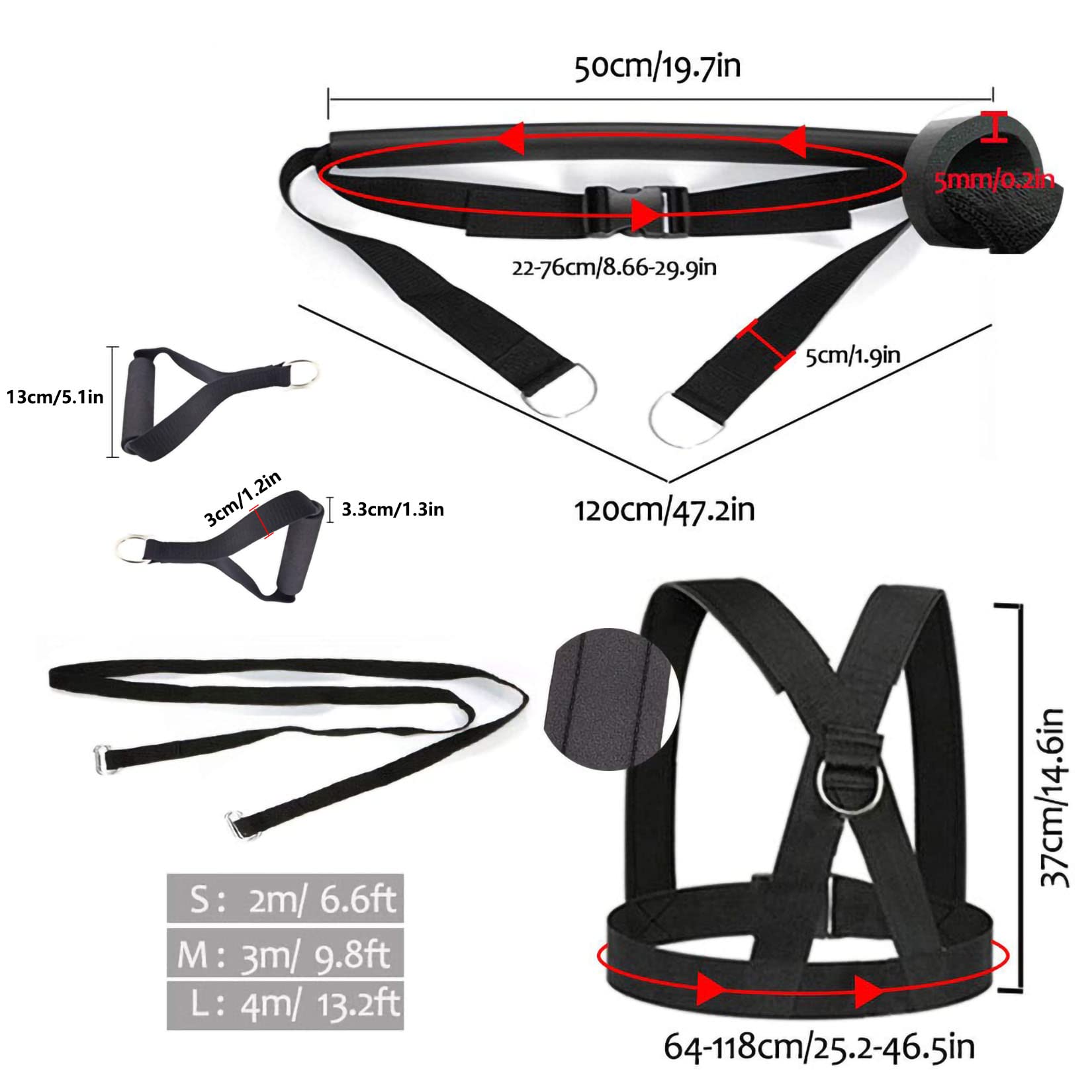 Sunsign Multi-Purpose 5-Pcs 6.6FT Sled Harness Kits Pulling Tires Sleds Parachutes for Sprinting Football Lacrosse Baseball Soccer Power Pulling Resistance Speed Agility Training