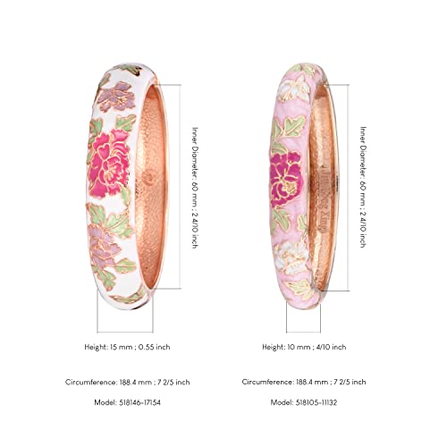 UJOY Fashion Cloisonne Bracelets Set Gold Plated Enameled Jewelry Spring Hinged Metal Cuff Bangles Gift Box Packed 55A106-55A113 white rose