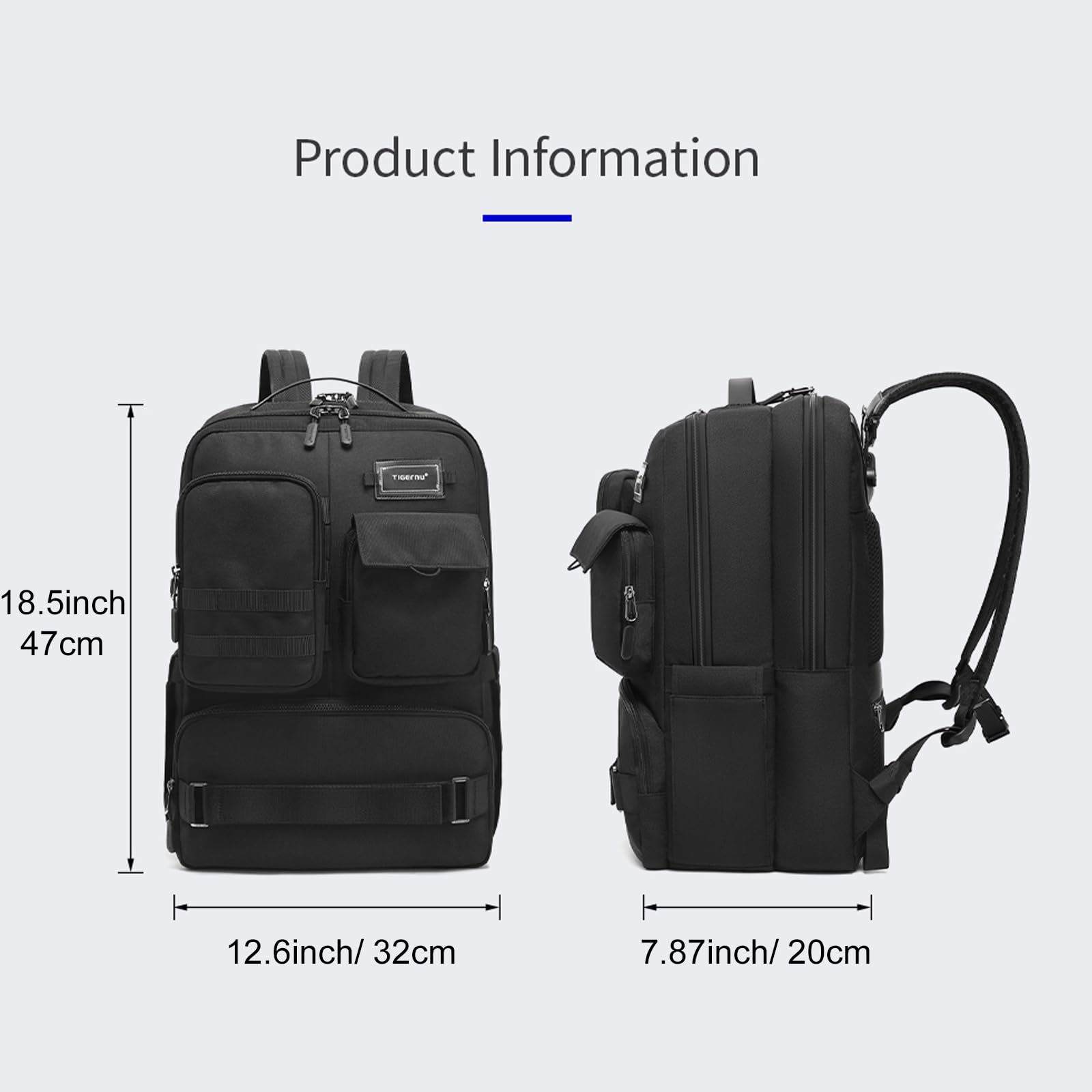 TIGERNU Travel Laptop Backpack for Men Anti-Theft Backpack Waterproof Business Work Bag Outdoor Tactical Backpack Fits 17.3 Inch Laptop (TGN-B008 Black)