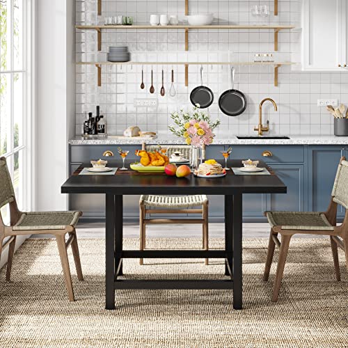 Tribesigns Square Dining Table for 4 People, Farmhouse 39.4"x 39.4" inches Wooden Kitchen Table Patio Table for Backyard &Small Space, Black&Retro (Rusitc&Black)