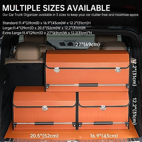 XCF Trunk Organizers for Suv, Collapsible Leather Car Trunk Organizer with Lid and Sturdy Handle for BMW Small Storage Box (11.4 x 16.9 x 12.2, Orange)