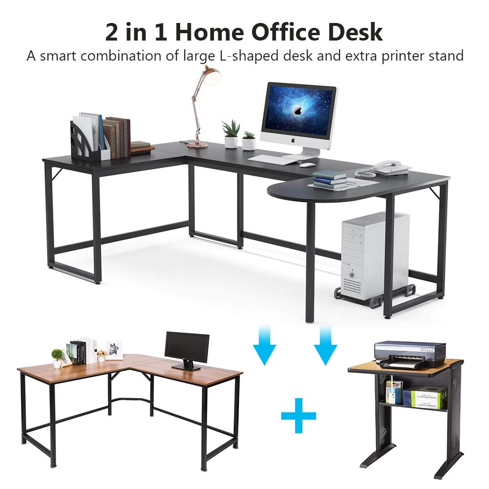 Tribesigns U Shaped Desk, Large L-Shaped Desk Corner Computer Office Desk Writing Table with Printer Stand, 78.7 x 47.2 inch Executive Workstation Desk for Home Office(Matte Black)