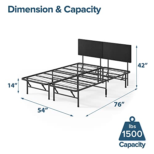 Zinus SmartBase Mattress Foundation with Upholstered Headboard / 42 Inch Metal Platform Bed Frame/No Box Spring Needed/Sturdy Steel Frame/Adjustable Headboard Height, Full