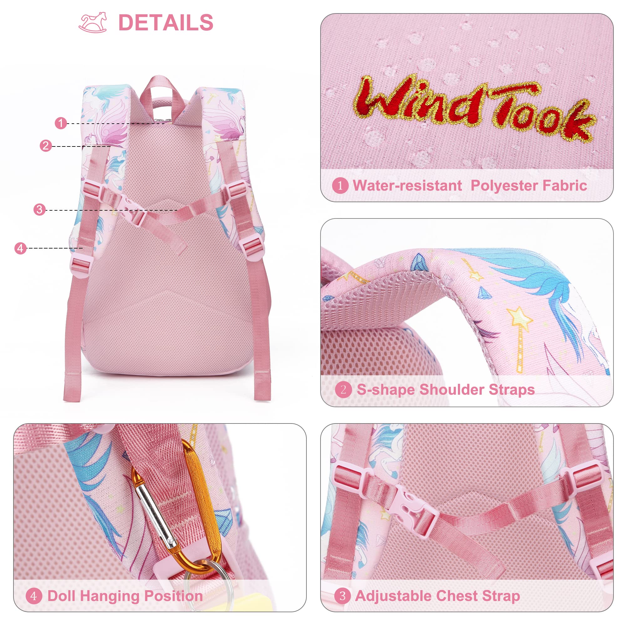 Windtook Kids School Backpack for Girls Elementary Student Bags with Insulated Lunch Bag Pencil Case 3 in 1 Bookbags