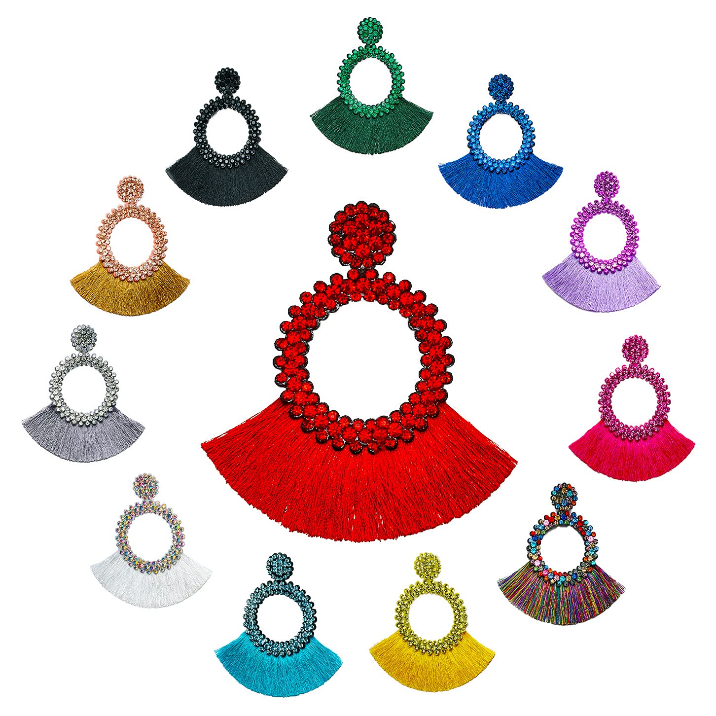 TINNYFY 12 Pairs Boho Statement Earrings Tassel Earrings Hoop Dangle Earrings Long Earrings for Women/Girl (B)