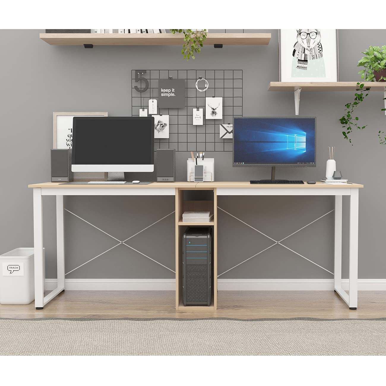 sogesfurniture 78 inches Large Double Workstation Dual Desk Home Office Desk 2-Person Computer Desk Computer desks with Storage, Maple& BHUS-LD-H01-MO