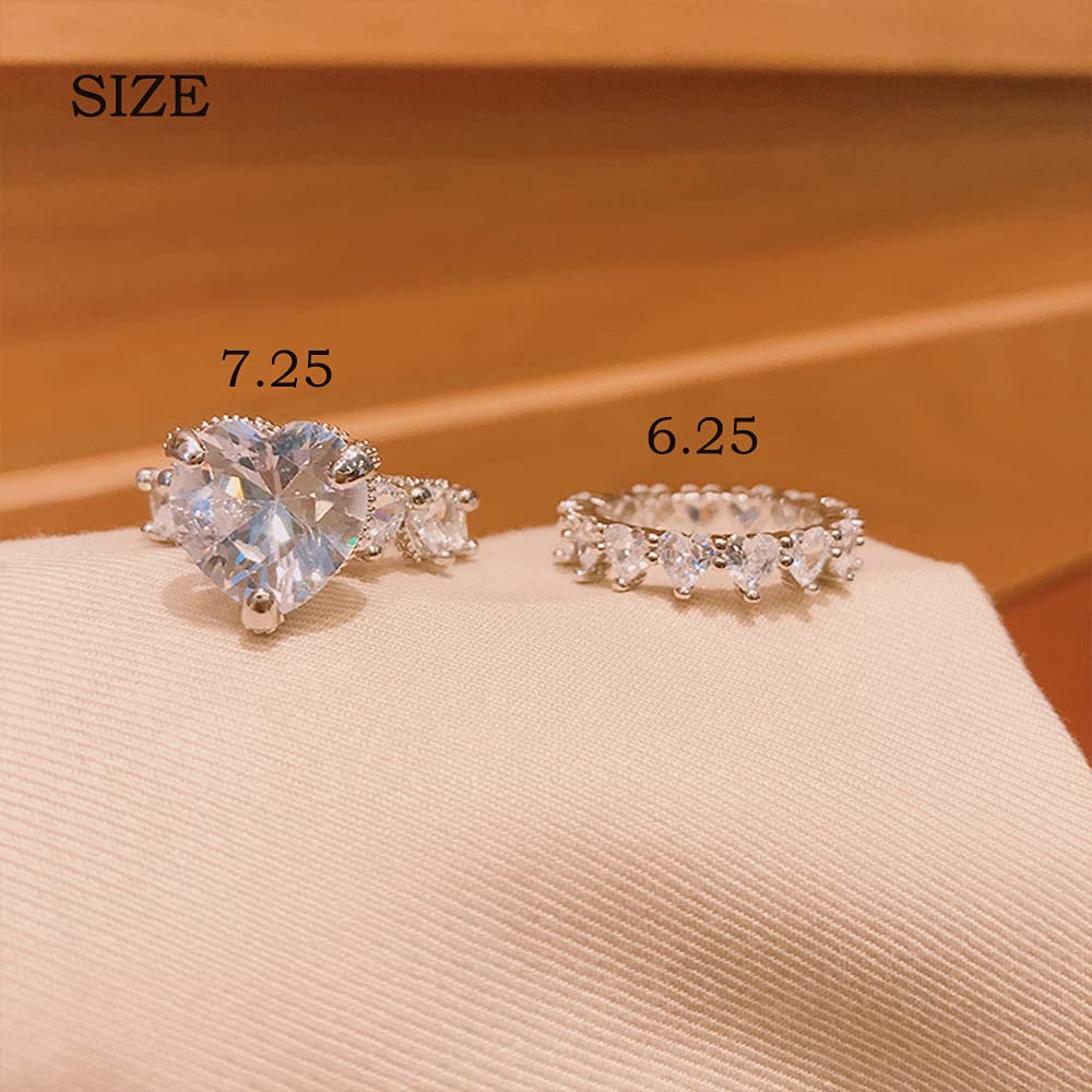 Wiwpar Fashion Heart Rhinestone Rings Set for Women 2PCS Stackable Ring Sparkly Heart Rhinestone Ring