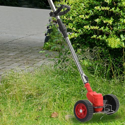 Weed Wacker Cordless Weed Eater, Lightweight Push Grass String Trimmer Edger with Telescopic Rod D-Shaped Handle, 24V Battery Powered, Lawn Tools with Lightweight Wheeled for Home Garden Yard Mowing