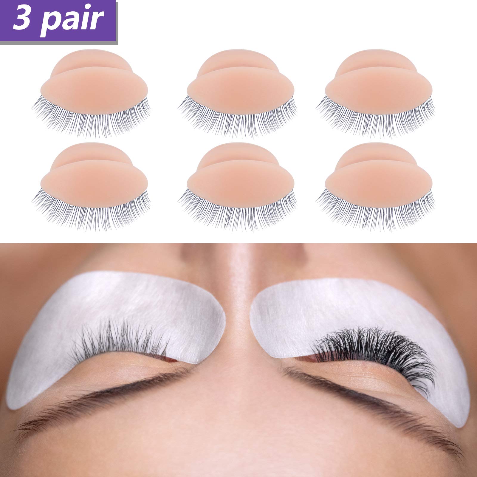 WBCBEC 3 Pairs Replacement Eyelids for Mannequin Head Removable Realistic Eyelids with Eyelashes Mannequin Head Eyelids for Eyelash Training Practice Makeup Eyelash Extensions