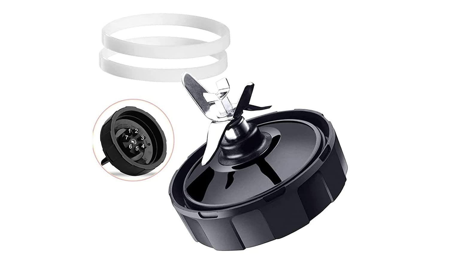 XGHJ Blender Replacement Parts for Ninja, 2 24oz Cups with to-Go Lids, 7 Fins Extractor Blade for Nutri Ninja Auto iQ BN801 BL640-30 BL480-30 BL642-30 BL2012 NN100-30
