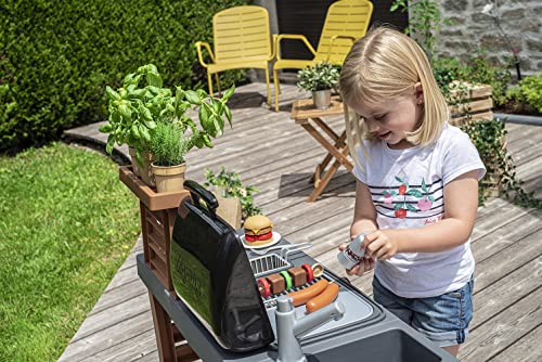Smoby Garden Kitchen - Outdoor 43 Accessory Play Set, Kids Ages 3+, Grill w/Retractable Magic Flames, Fryer & Sink w/Water Pump Function, Pretend Play