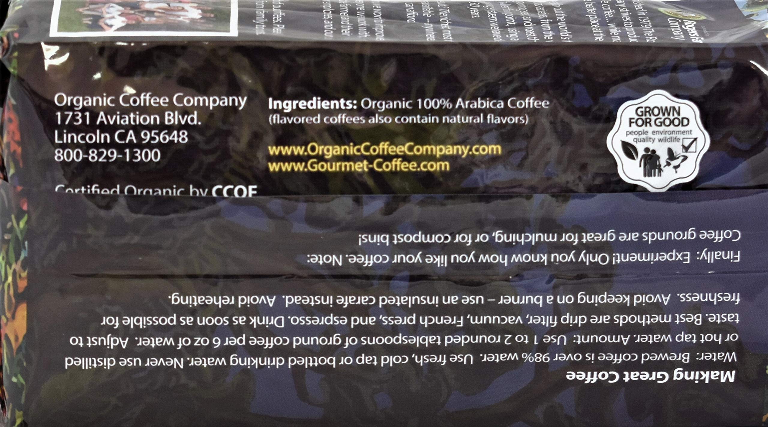 The Organic Coffee Co. Whole Bean, Hazelnut Coffee, 12 Ounce (Pack of 3)
