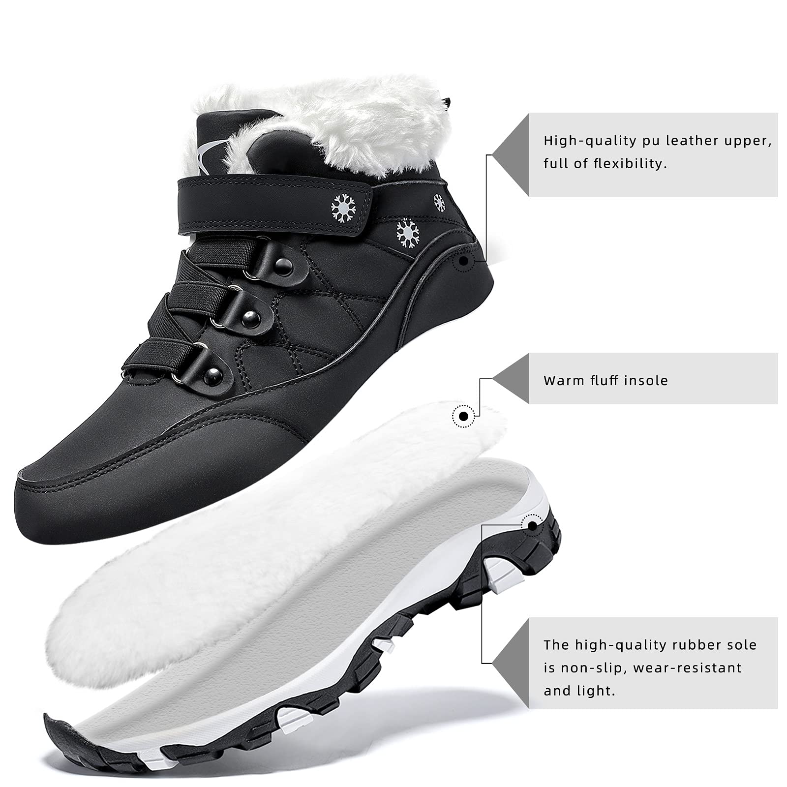 VITIKE Women's Winter Boots Snow Ankle Booties Waterproof Comfortable Outdoor Hiking Ladies Warm Fur Lined Booties Shoes Black, Size 8