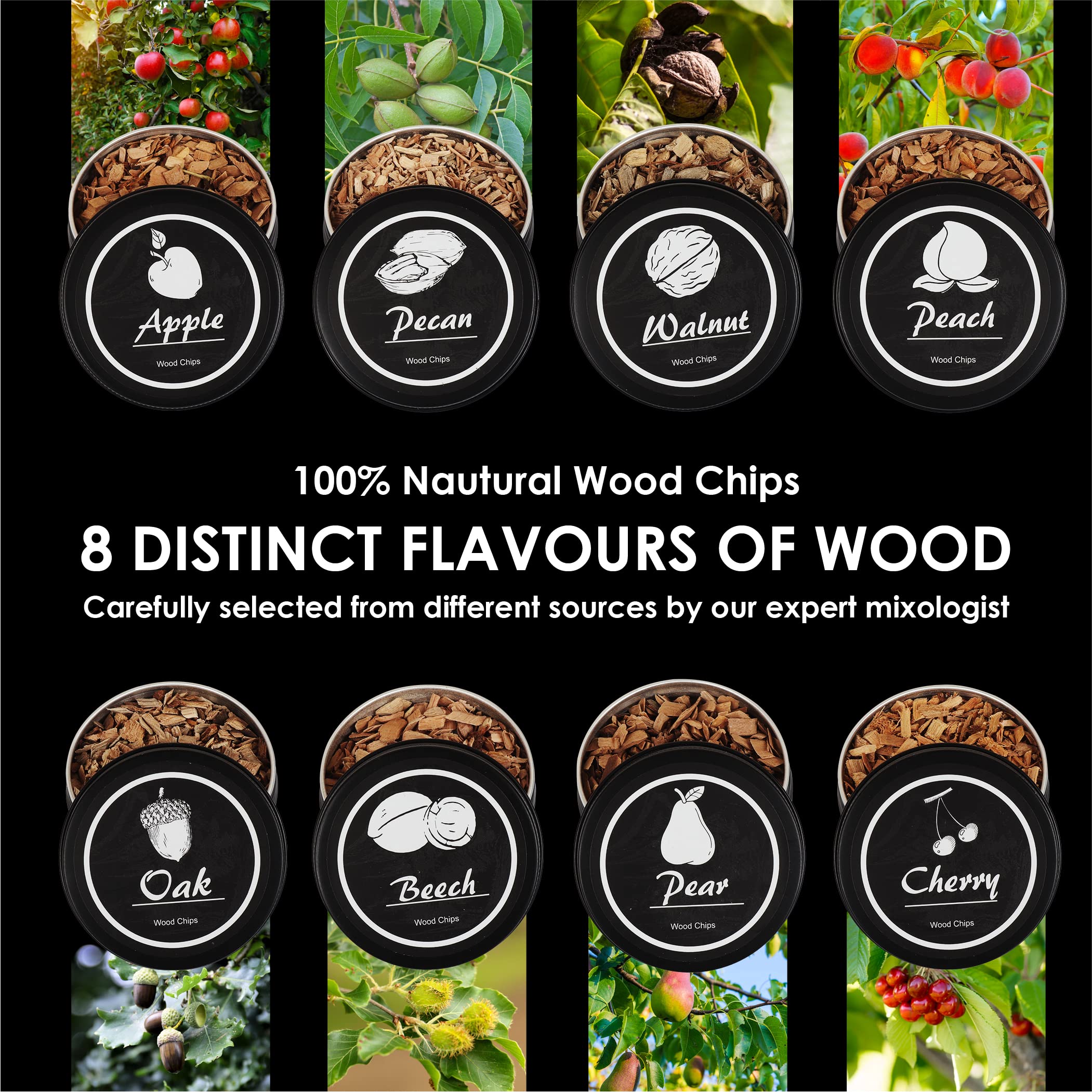 SMOKEOLOGIST Whiskey, Cocktail, and Old Fashioned Smoker Kit with Torch β Includes 8 Unique Natural Wood Flavors, Luxury Wooden Box Gift Packaging, Premium Butane Torch (Butane Fuel not Included)
