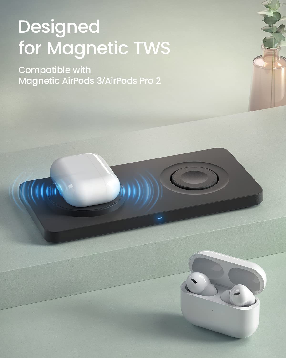 Wireless Charging Pad for Apple Device, GEEKERA Magnetic 2 in 1 Dual Wireless MagSafe Charger for iPhone 15/14/13/12 Pro Max/Pro/Mini, Apple Watch Ultra/8/7/6/SE/5/4/3, AirPods 3/Pro 2