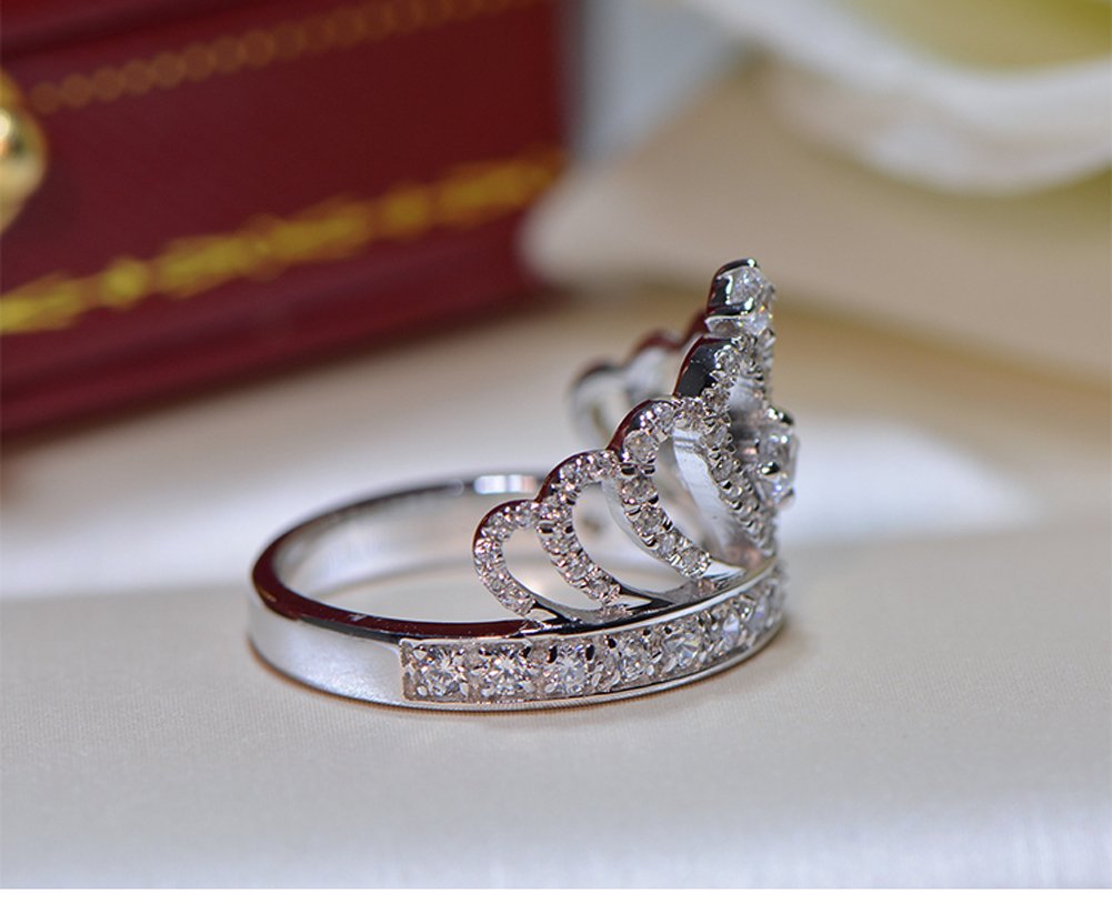Tenfit 925 Silver Princess Crown Ring with CZ Inlaid Fashion Jewelry Engagement Wedding Ring for Women,Size 5
