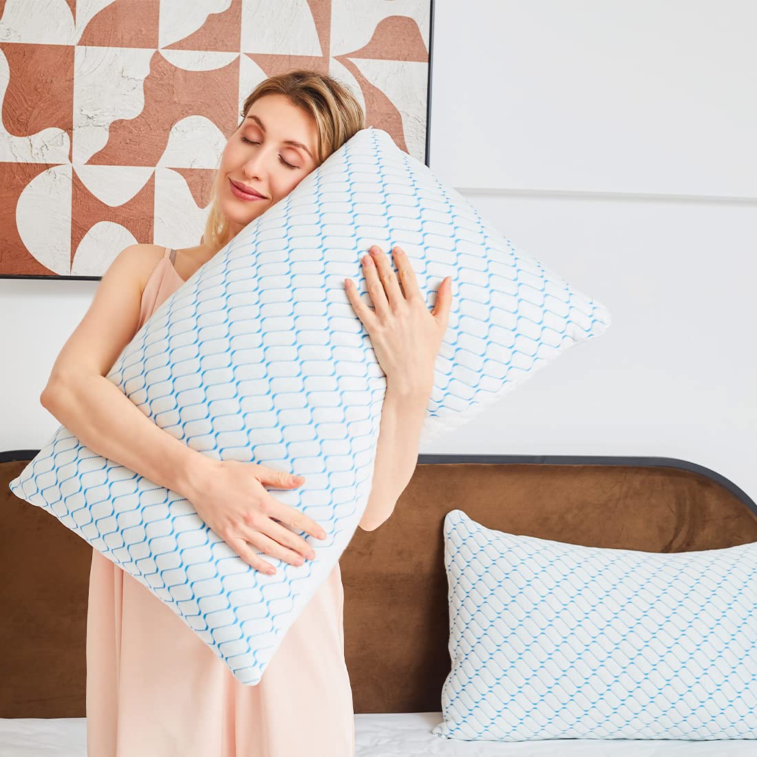 VAINOC Memory Foam Pillows Queen Size Set of 2, Adjustable Cooling Pillow for Side Back Stomach Sleepers with Washable Removable Cover