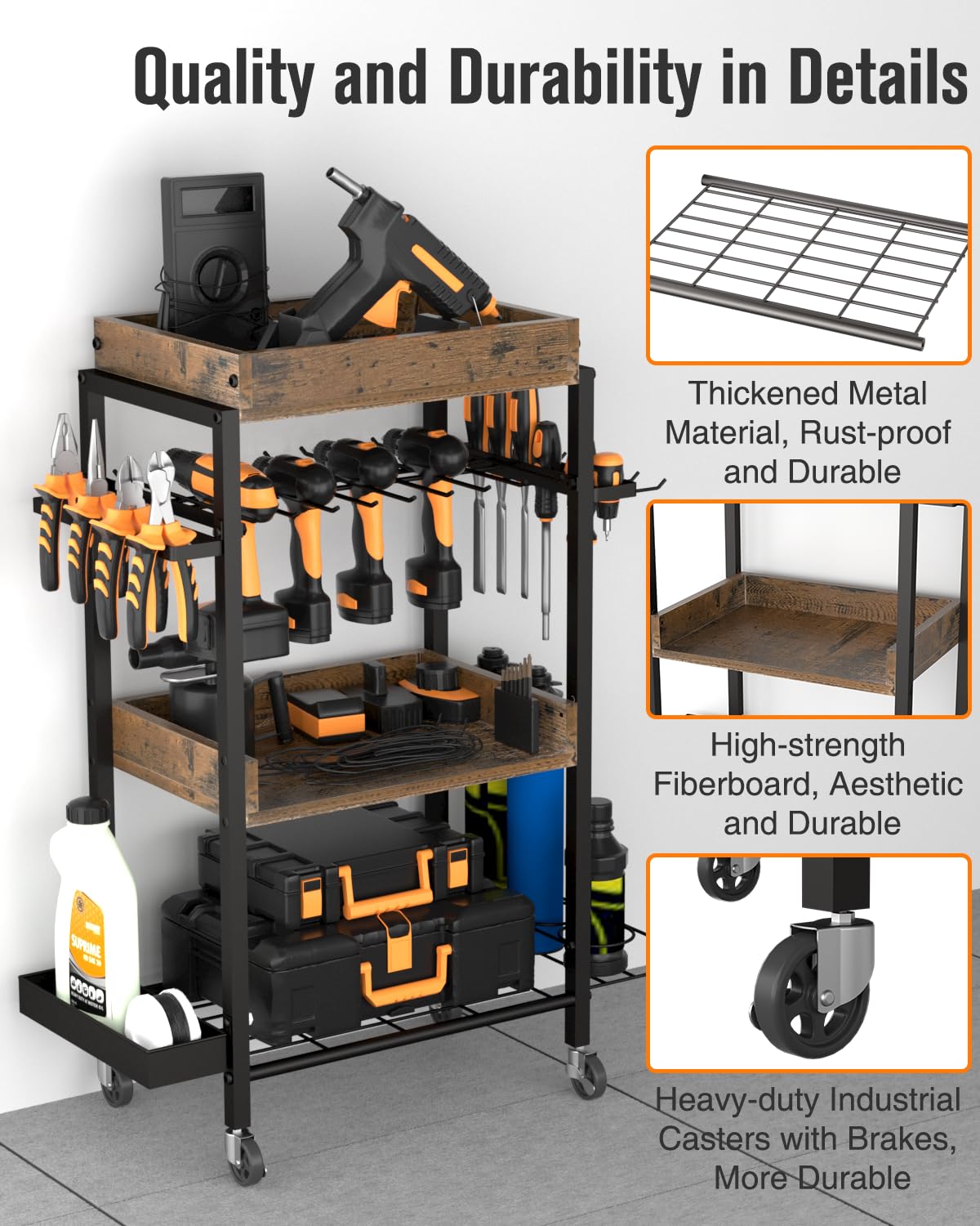 Vdamu Rolling Tool Chest Garage Storage - Power Tool Organizer with Wheels, Tool Cart Can Store a Variety of Tools, Easy to Install, Rolling Tool Cabinet for Garages, Workshops