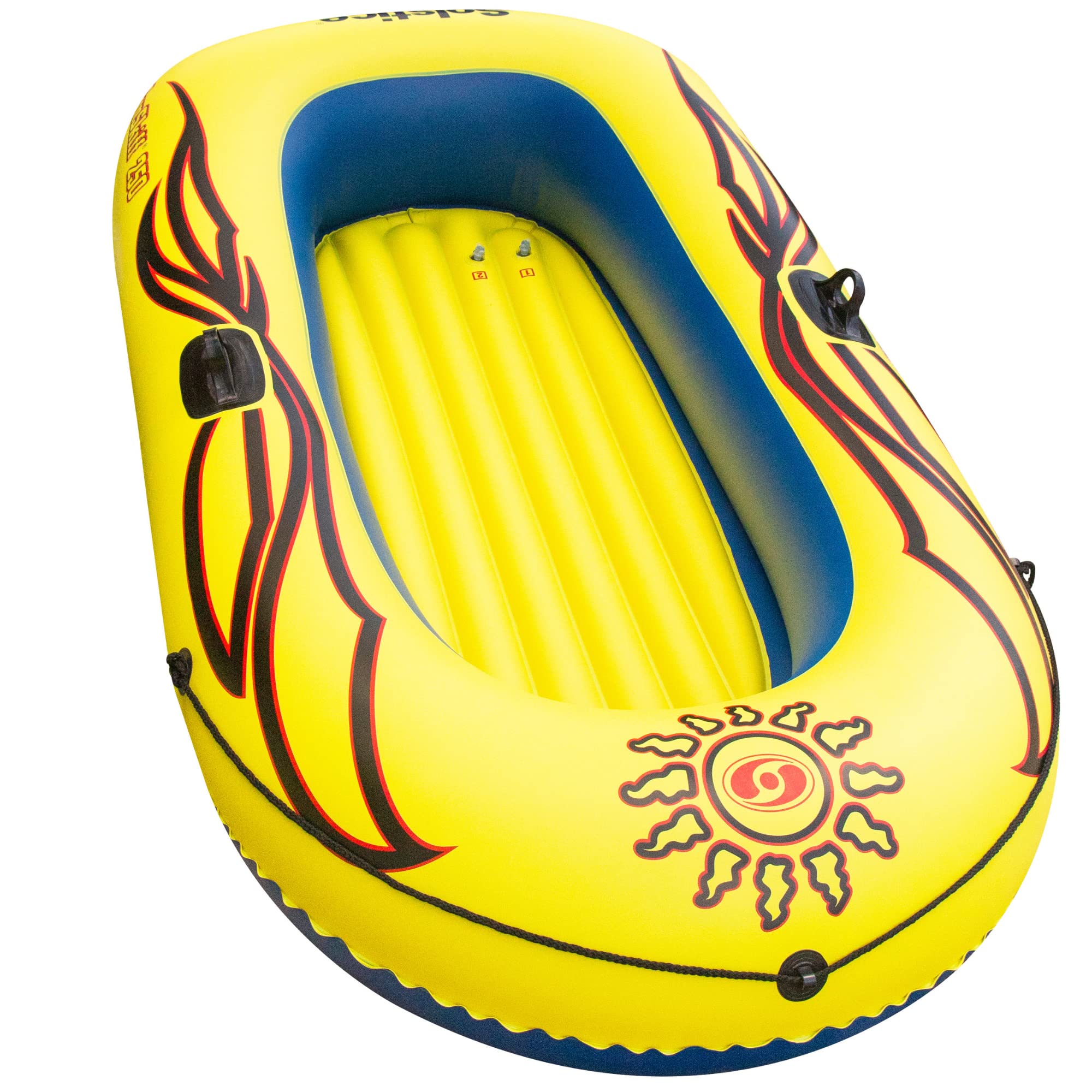 Solstice Inflatable Boat Rafts 2 Person for Adults & Kids Comes W/ Pole Oar Holders Cushioned Comfortable Base Grab Line 6 Ft Size Sunskiff Kits Dinghy Air Floor Yellow