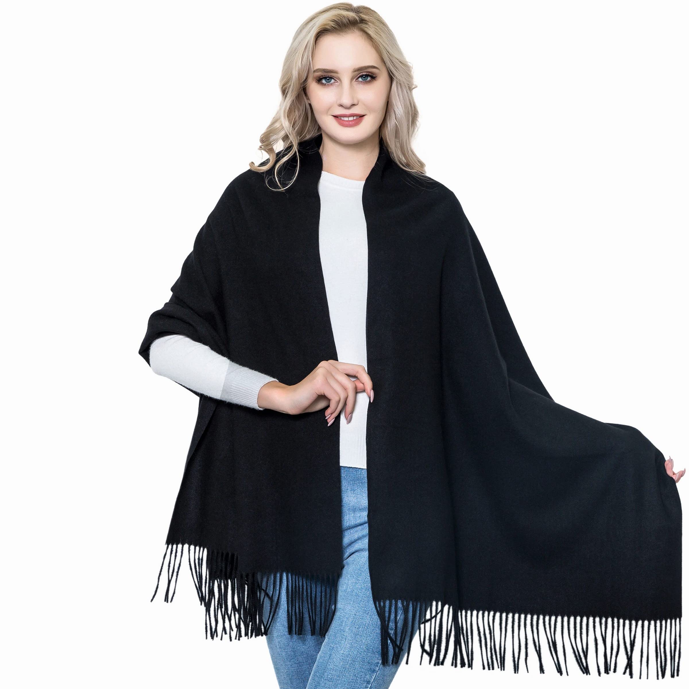 vimate Pashmina Shawl and Wraps for Evening Dresses, Soft Warm Pink Wedding Pashmina Shawls and Wraps for Ladies/Women(Black)