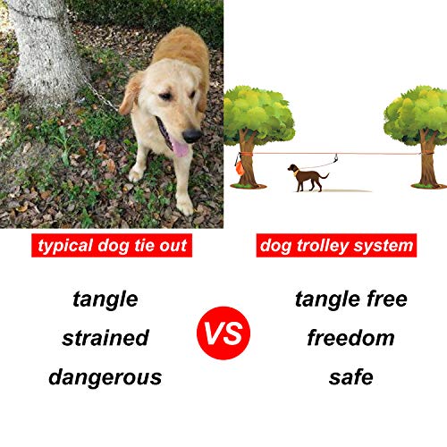 XiaZ Dog Tie Out Cable for Camping, 50ft Portable Overhead Trolley System for Dogs up to 200lbs,Dog Lead for Yard, Camping, Parks, Outdoor Events,5 min Set-up
