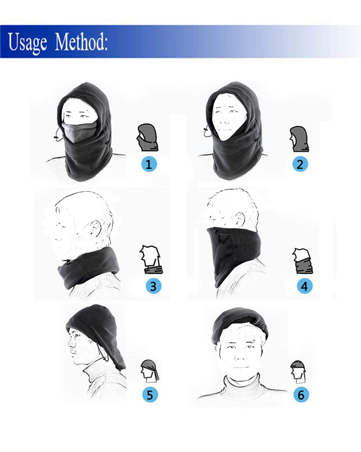 Warm Fleece Balaclava Ski Bike Full Face Mask Neck Warmer Winter Sports Cap(Black+Red)